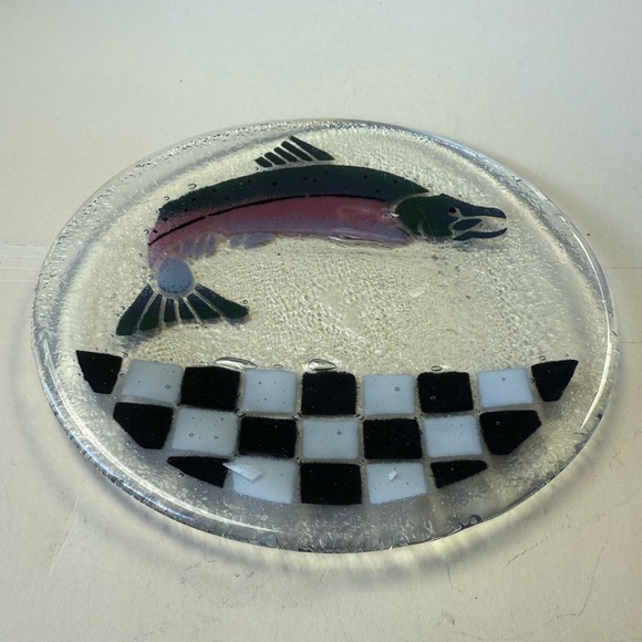 Handmade | Art | Fused Glass Peggy Karr Signed Salmon Fish Plate Black ...